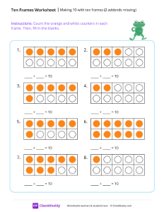 Making 10 with ten frames (2 addends missing) - Frog | Worksheet ...