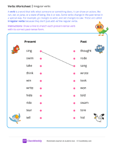 Irregular verbs - Birds | Worksheet | ClassWeekly.com