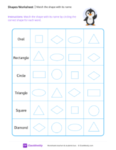 Match the shape with its name - Penguin | Worksheet | ClassWeekly.com