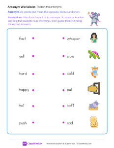 Match the antonyms - Mouse | Worksheet | ClassWeekly.com