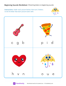 Matching Letters to Beginning Sounds - Umbrella | Worksheet ...