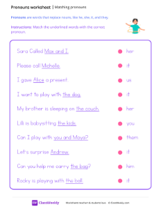 Matching Pronouns - Hula Hoop | Worksheet | ClassWeekly.com