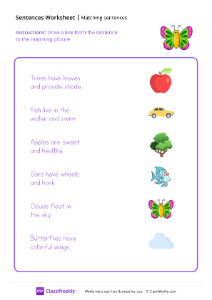 Matching Sentences - Colorful Butterfly | Worksheet | ClassWeekly.com