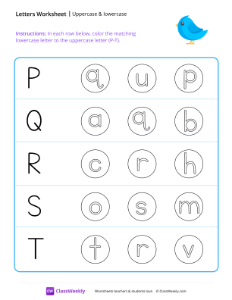 Uppercase & Lowercase (P-T) - Blue Bird | Worksheet | ClassWeekly.com