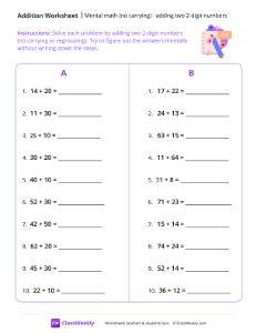 Mental Math: Adding two 2-digit Numbers (no carrying) - Purple Pencil ...