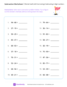 Mental math (with borrowing): Subtracting 2-digit numbers - Flag ...