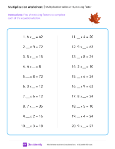 Multiplication tables 2-10, missing factor - Leaf | Worksheet ...