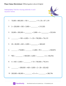 Missing place values (6 digits) - Bird | Worksheet | ClassWeekly.com