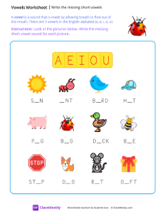 Write the Missing Short Vowels - Ladybug | Worksheet | ClassWeekly.com
