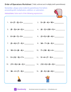 Add, subtract and multiply (with parentheses) - Checklist | Worksheet ...