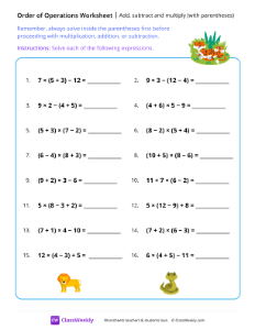 Add, subtract and multiply (with parentheses) - Tiger | Worksheet ...