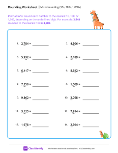 Mixed rounding (10s, 100s, 1,000s) - Giraffe | Worksheet | ClassWeekly.com