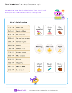 Morning, afternoon or night - Schedule | Worksheet | ClassWeekly.com