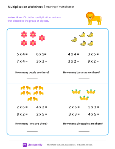 Meaning of multiplication - Lion | Worksheet | ClassWeekly.com