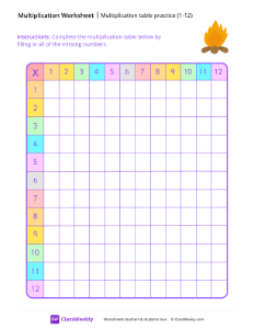Multiplication Table Practice - Camp Fire | Worksheet | ClassWeekly.com