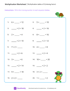 Multiplication tables of 2 (missing factor) - Turtle | Worksheet ...