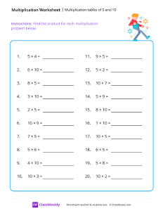 Multiplication tables (5 and 10) - Dance | Worksheet | ClassWeekly.com