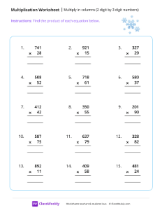 Multiply 2 digits by 3 - Snowflake | Worksheet | ClassWeekly.com