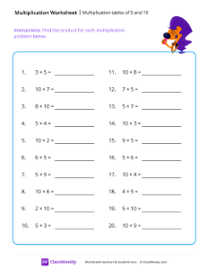 Multiplication tables (5 and 10) - Sing | Worksheet | ClassWeekly.com