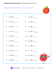 Multiplying by 2 (whole tens) - Apple | Worksheet | ClassWeekly.com