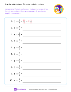 Fraction x Whole Numbers - Space Selfie | Worksheet | ClassWeekly.com