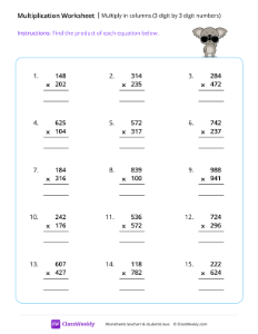 Multiply 3 by 3 digits - Koala | Worksheet | ClassWeekly.com
