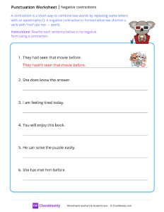 Negative contractions - Movie | Worksheet | ClassWeekly.com