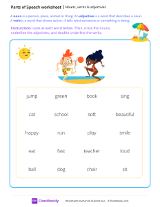 Nouns, verbs & adjectives - Beach | Worksheet | ClassWeekly.com