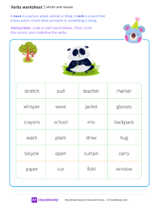 Verbs and nouns - Bear | Worksheet | ClassWeekly.com
