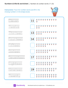 Numbers & number words (11-20) - Ice Cream | Worksheet | ClassWeekly.com