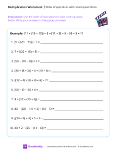 Order of operations with nested parenthesis - Clapperboard | Worksheet ...