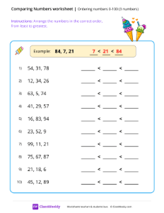 Ordering numbers 0-100 (3 numbers) - Yummy | Worksheet | ClassWeekly.com