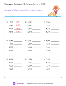 Ordering numbers (up to 10,000) - Workout | Worksheet | ClassWeekly.com