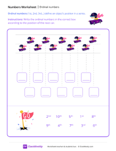 Ordinal Numbers - Race Car | Worksheet | ClassWeekly.com