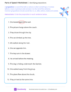 Identifying prepositions - Plane | Worksheet | ClassWeekly.com