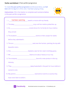 Past Perfect Progressive - Sun Shades | Worksheet | ClassWeekly.com