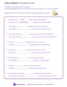 Past Progressive Tenses - Working | Worksheet | ClassWeekly.com