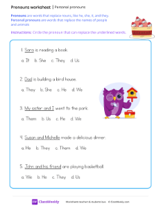 Personal Pronouns - Cake | Worksheet | ClassWeekly.com
