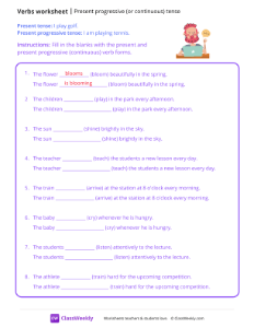 Present Progressive Tense - Inspired | Worksheet | ClassWeekly.com