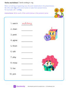 Verbs ending in 'ing' - Flowers | Worksheet | ClassWeekly.com