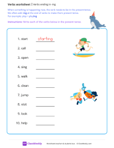 Verbs ending in 'ing' - Seal | Worksheet | ClassWeekly.com