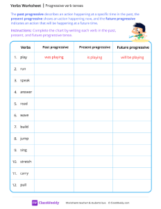 Progressive verb tenses - Playing | Worksheet | ClassWeekly.com