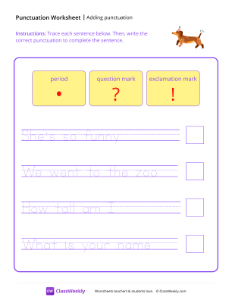 Adding Punctuation - Wiener Dog | Worksheet | ClassWeekly.com