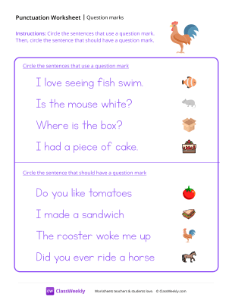 Questions Marks - Rooster | Worksheet | ClassWeekly.com