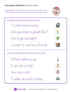 Questions Marks - Snowman | Worksheet | ClassWeekly.com