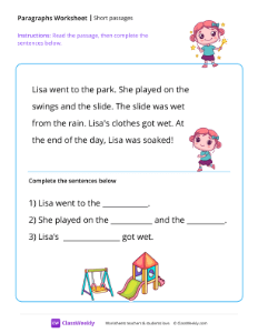 Short passages - Park | Worksheet | ClassWeekly.com