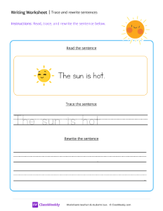 Read, trace and rewrite the sentence - Sun | Worksheet | ClassWeekly.com