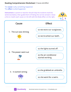 Cause and effect - Umbrella | Worksheet | ClassWeekly.com