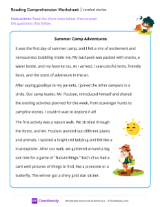 Summer Camp Adventures (Level K Story) | Worksheet | ClassWeekly.com