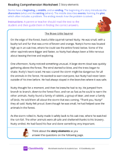 Reading Comprehension - Story elements | Worksheet | ClassWeekly.com